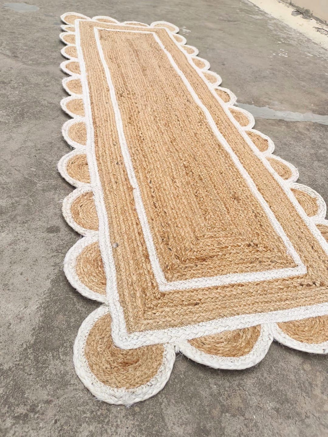 Scalloped Runner Rug, Natural Jute Runner , Wavy Edge Rug, Jute Runner ...
