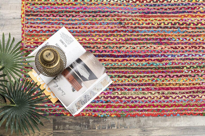 8x10 ,colorful Cotton Rug, Handmade Cotton Chindi Rug, Hand Braided ...