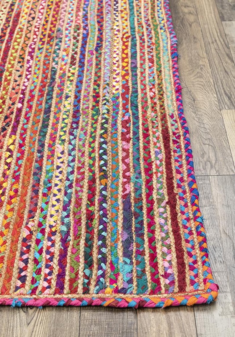 8x10 ,colorful Cotton Rug, Handmade Cotton Chindi Rug, Hand Braided ...