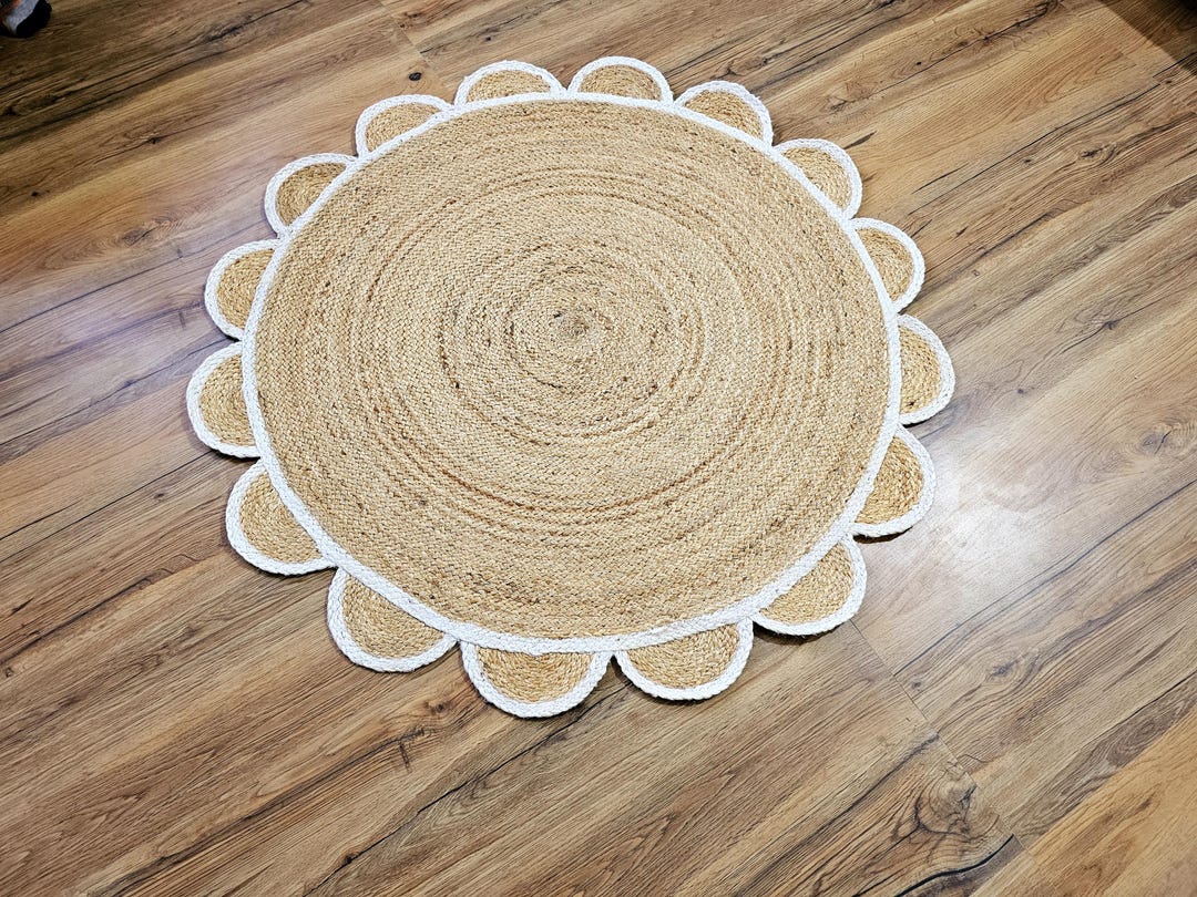 Natural Jute Round Rug, Round Scallop Jute Rug, Hand Braided Round ...