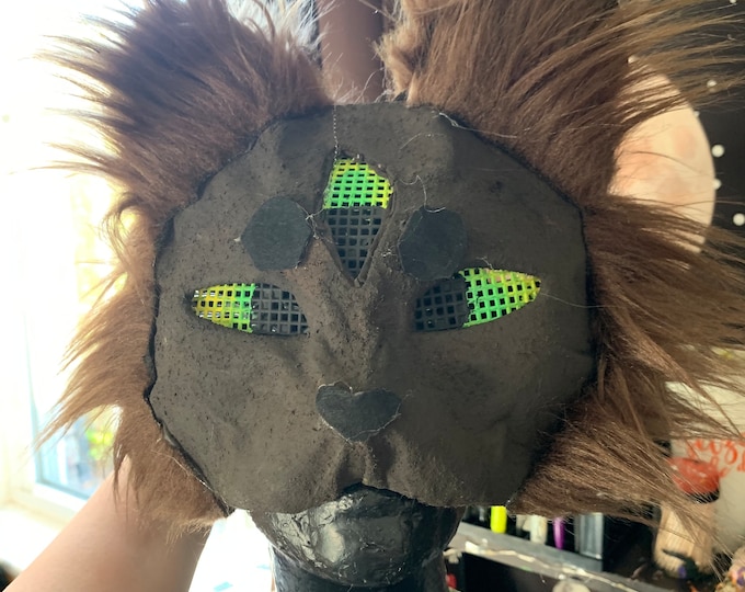Brown and Green 3-eyed Cat Mask - Etsy