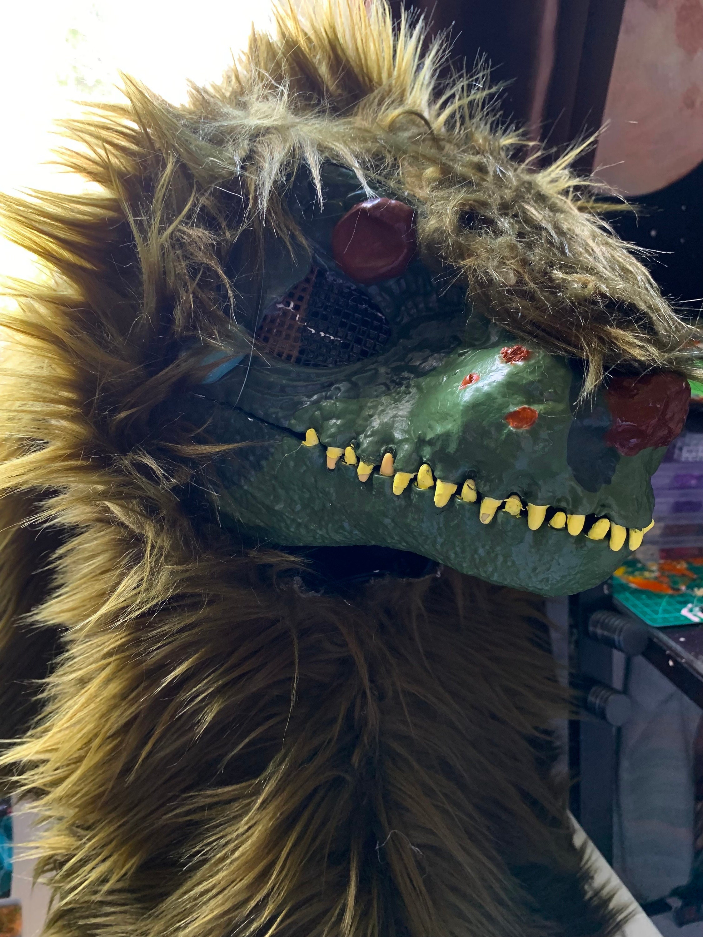 Green + Brown Gremlin Dino Mask || Fully Furred + Comes With Digital ...