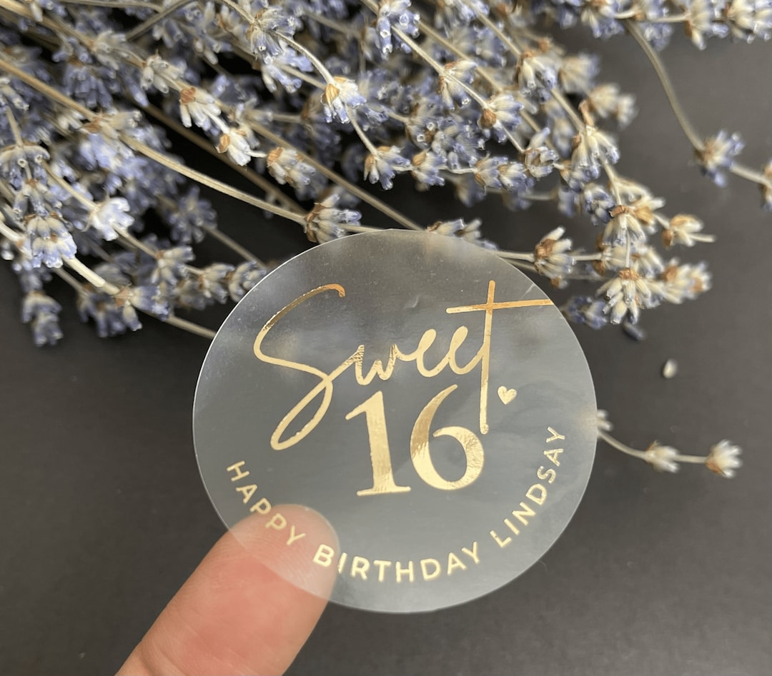 Sweet 16 Gold Foil Stickers, Personalized Foiled Birthday Sticker, Any ...