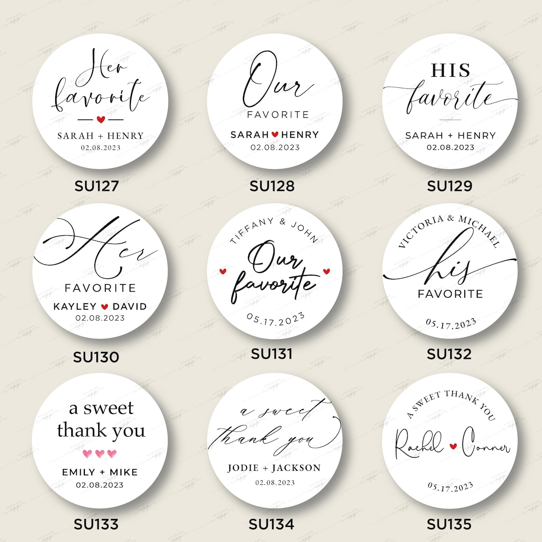 Her Favourite, His Favourite, Thank You Stickers, Minimalist Wedding ...