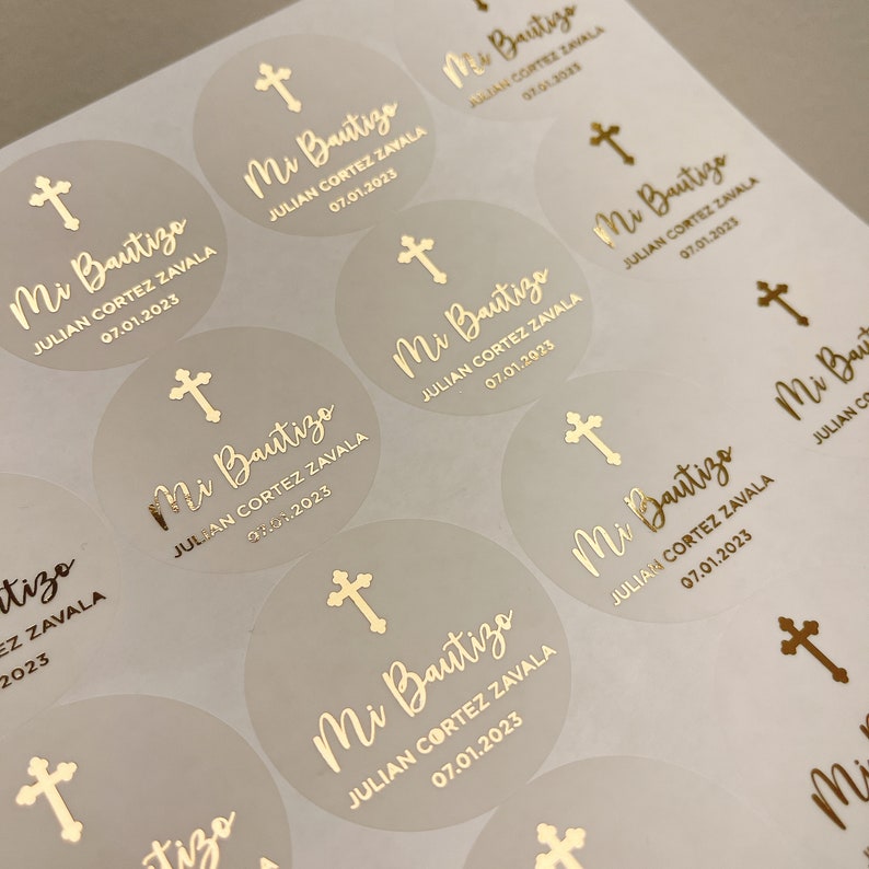Personalized Baptism Sticker Foiled Baby Stickers for - Etsy