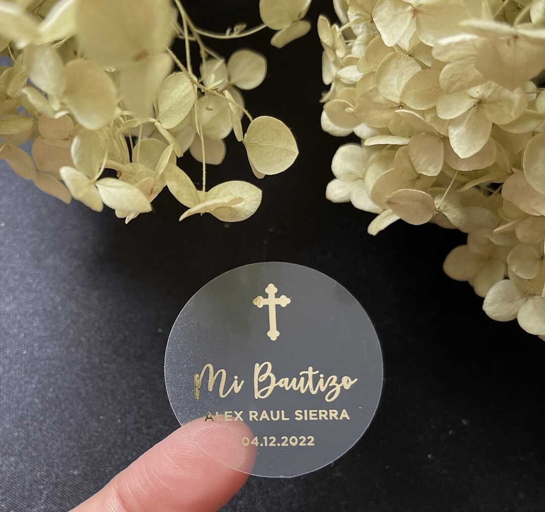 Personalized Baptism Sticker Foiled Baby Stickers for - Etsy