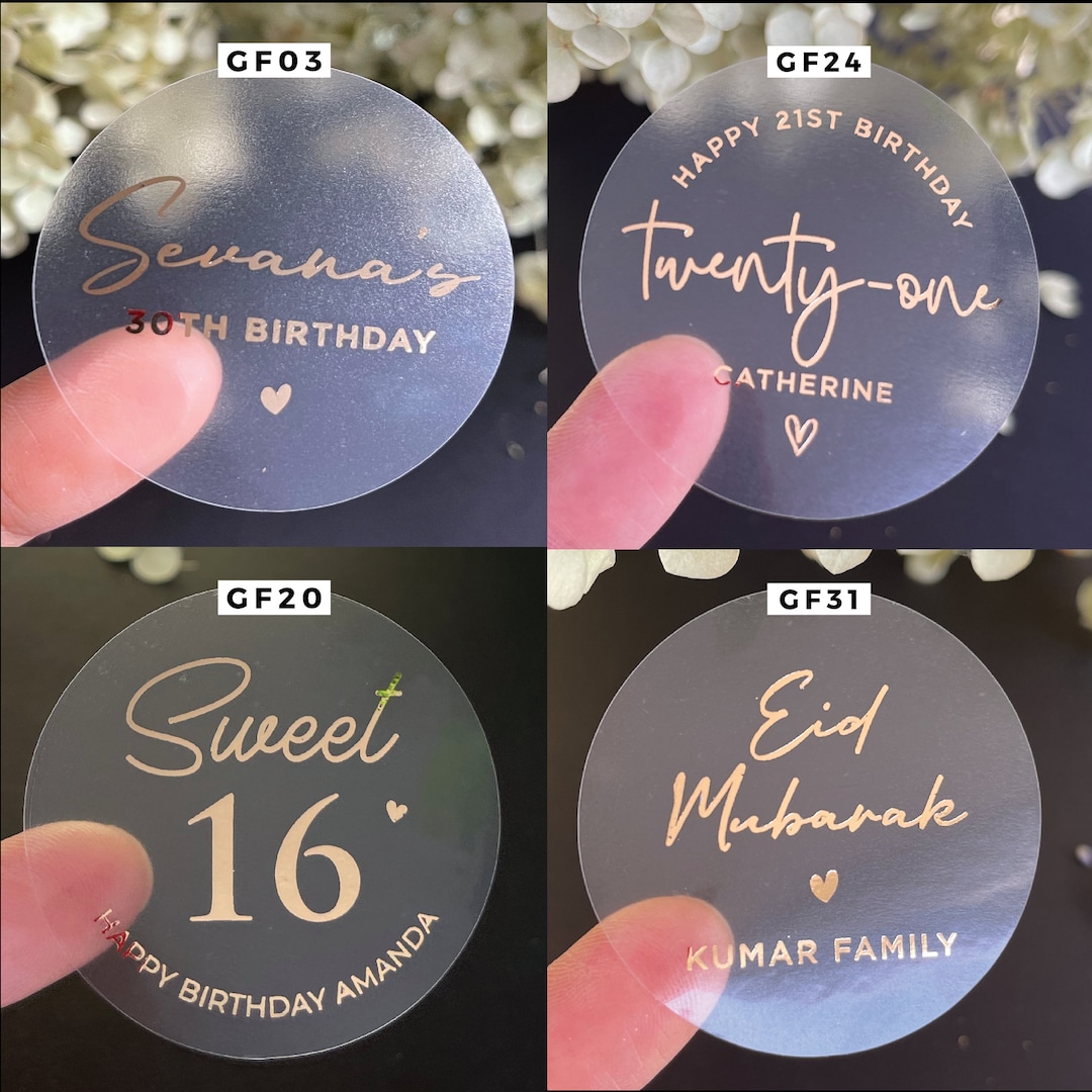 Birthday Party Foiled Stickers, Personalized Foiled Birthday Stickers ...