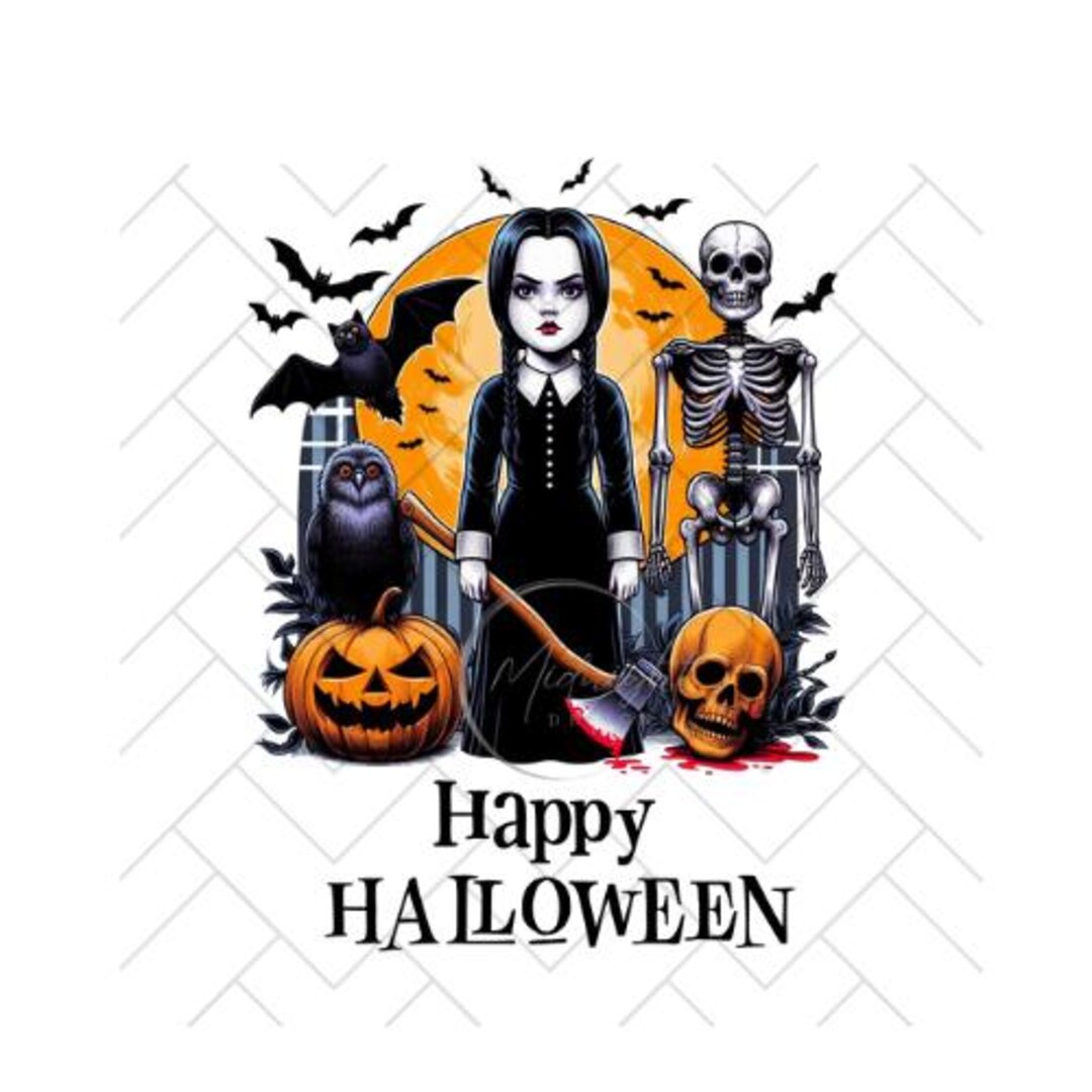 Happy Halloween Wednesday Addams PNG - Etsy
