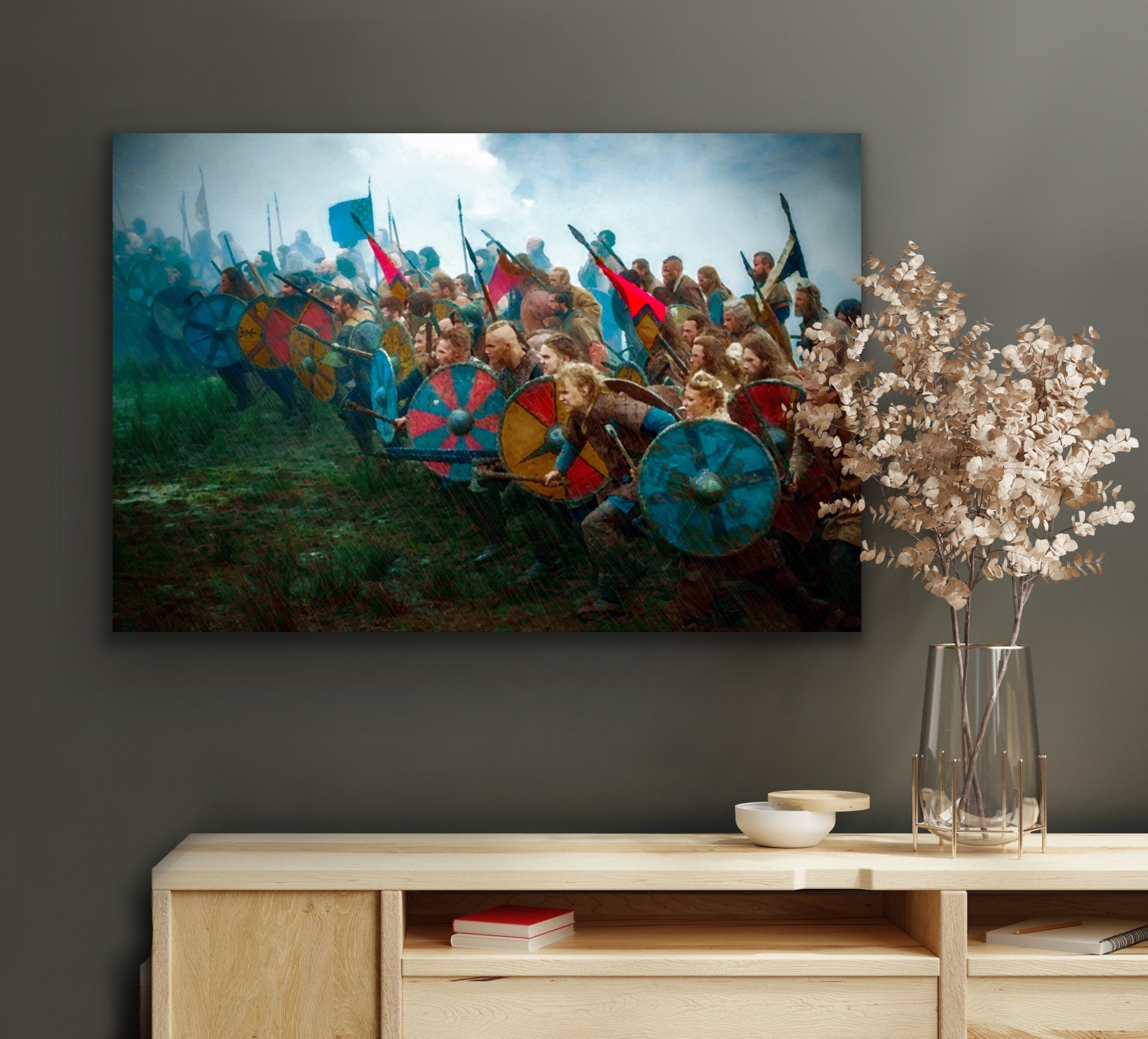 Mancave Canvas Vikings Battle Art Canvas Bjorn Ironside Wallart Modern ...