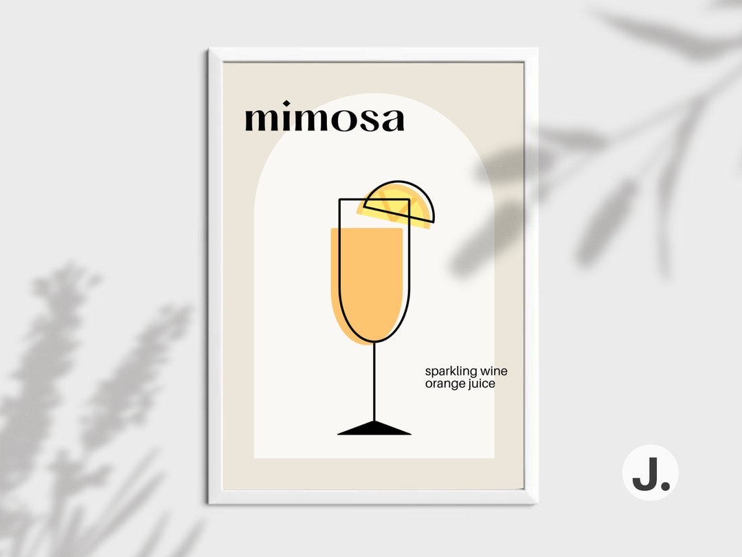 Mimosa Wall Art Print, Modern Cocktail Art Print, Bar Cart Print ...
