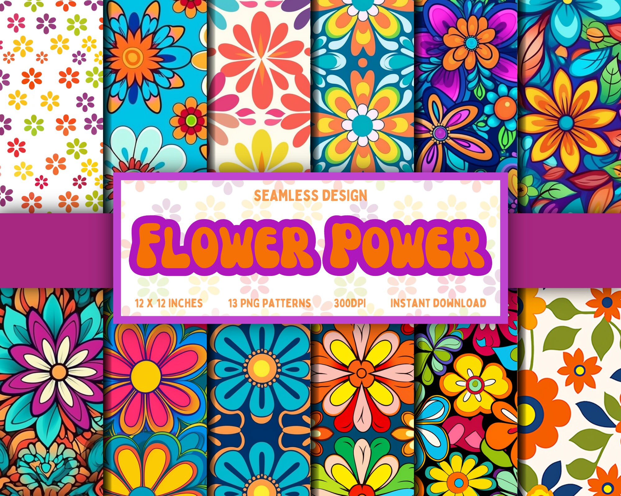 DIGITAL PAPER Flower Power Seamless Flower Power Designs Thirteen ...