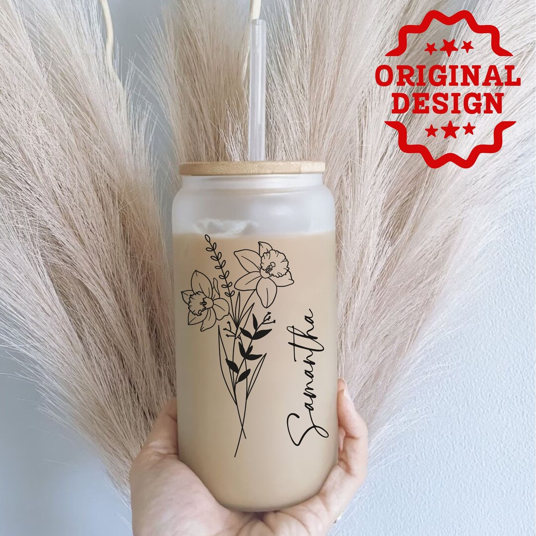 Personalized Birth Flower Iced Coffee Cup With Name, Custom Birth ...
