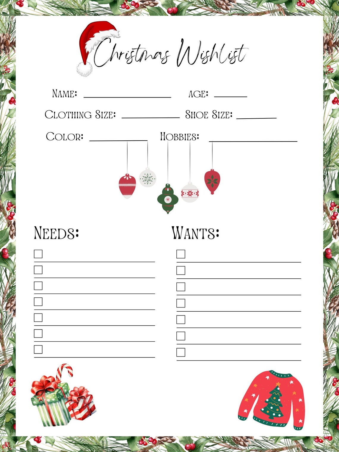 Christmas Wish List Printable PDF - Etsy