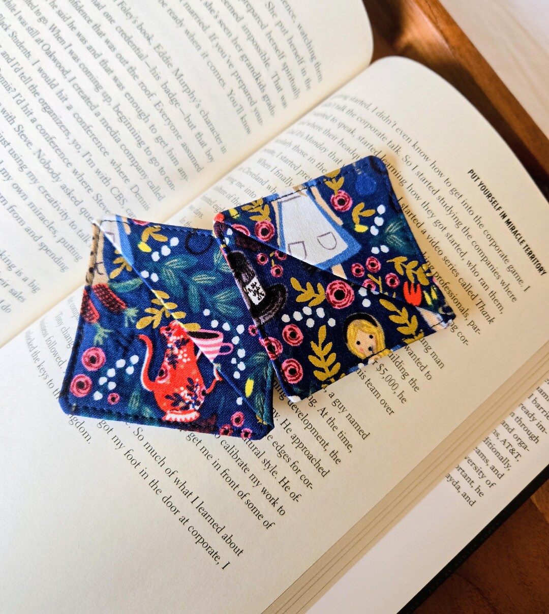 Alice Fabric Corner Bookmark, Handmade Page Marker, Book Lover Gift ...