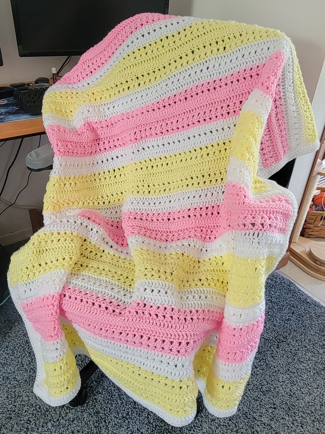 Pink & Yellow Crocheted Blanket - Etsy