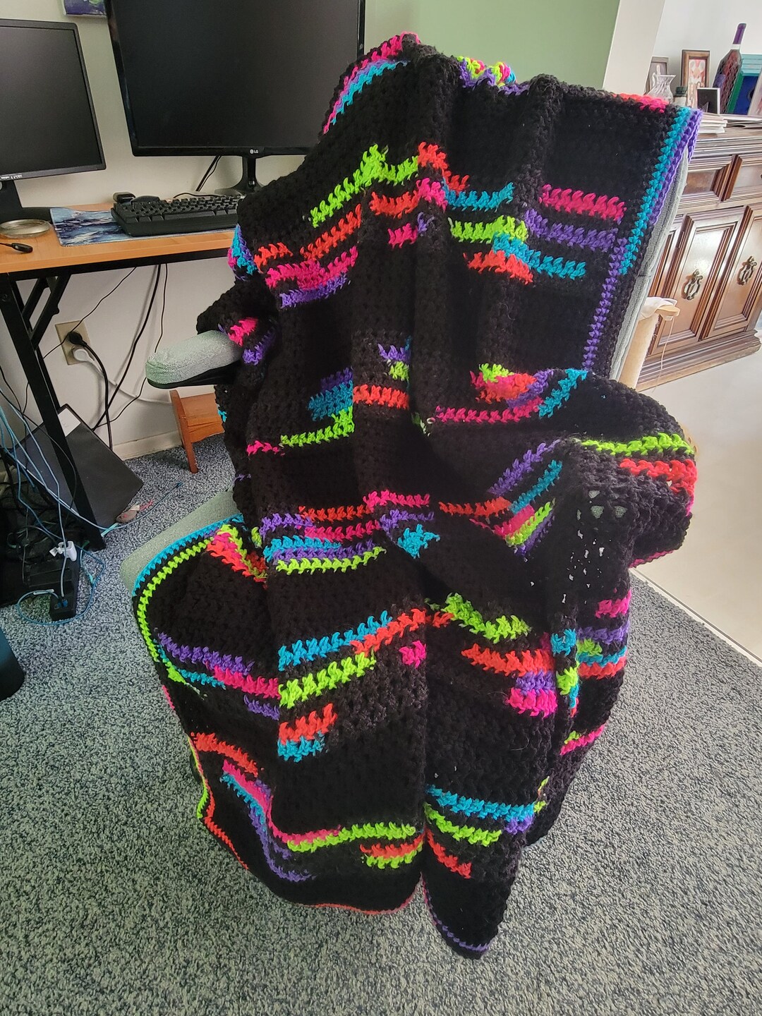 Black and Neon Blanket - Etsy