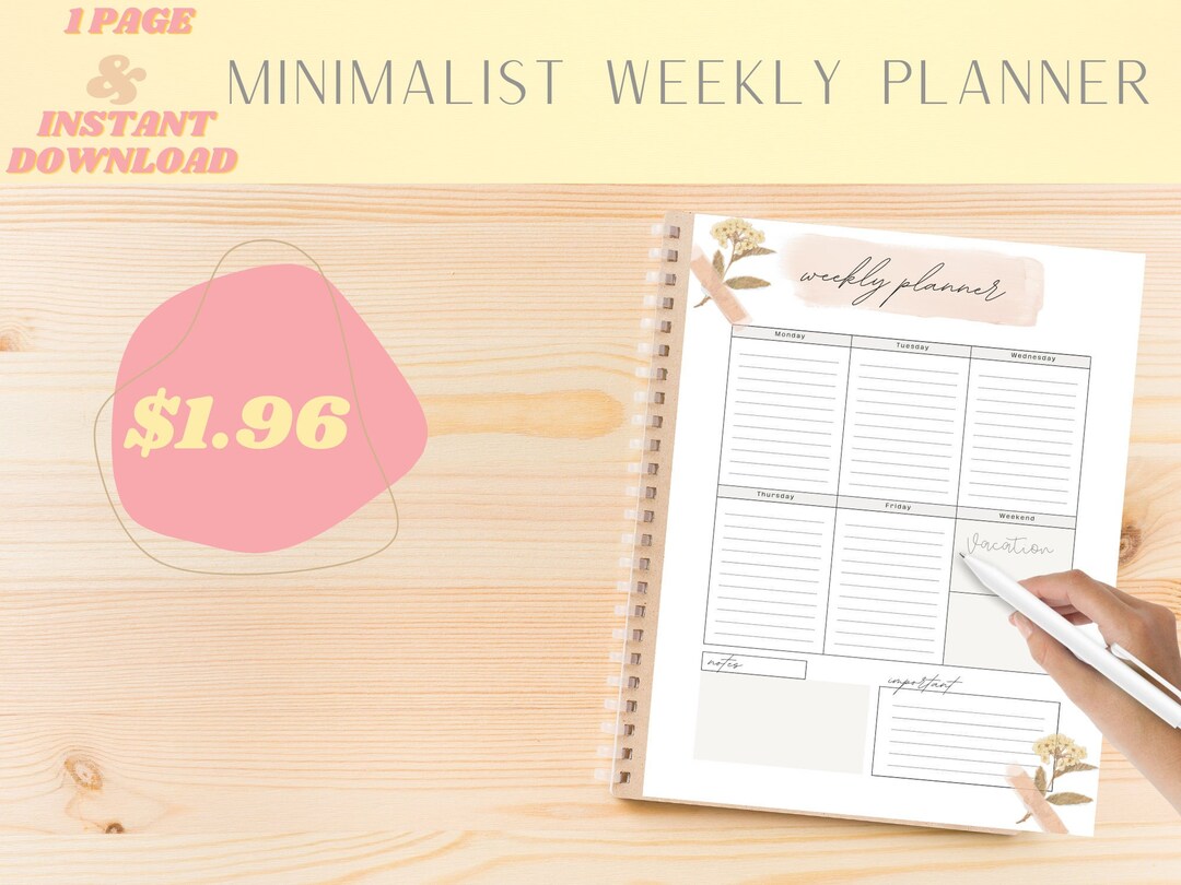 Daily Planner Printable, Minimalist Journal Entry, Daily Planner, Daily ...