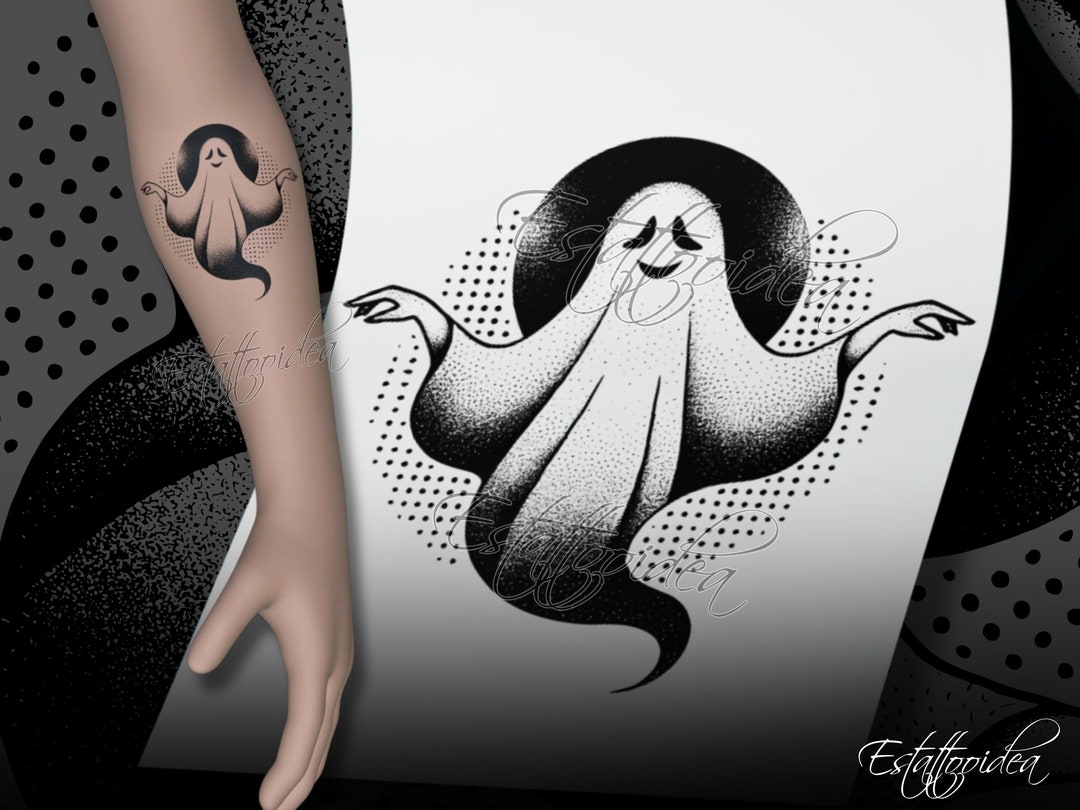 Ghost Tattoo | Ghost Tattoo Design | Dotwork Tattoo Design | Vector Ghost SVG | Flash Tattoo ...