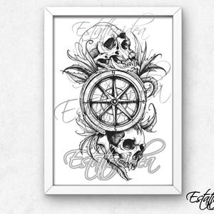 Compass Tattoo With Skulls | Compass and Skulls Tattoo Design | Compass ...