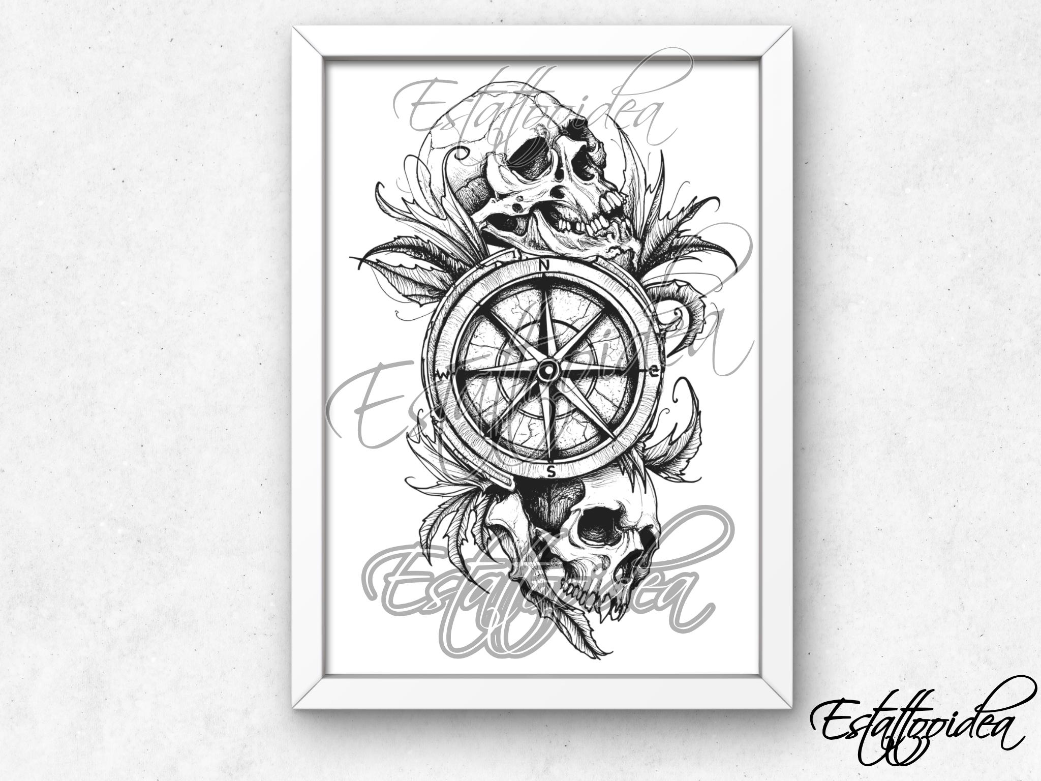 Compass Tattoo With Skulls | Compass and Skulls Tattoo Design | Compass ...