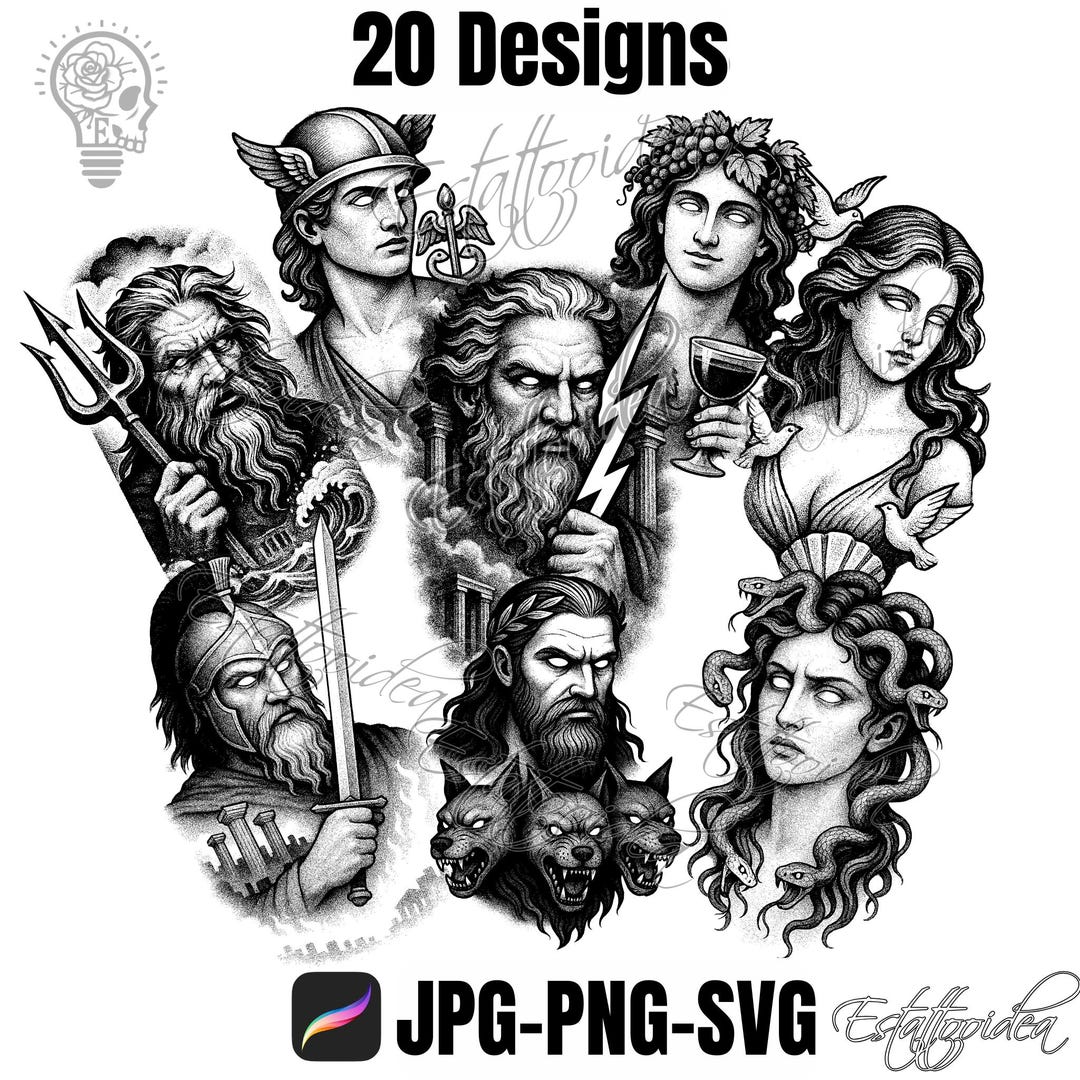 Greek Gods Procreate Brushes | Mythological Tattoo Stamps | Olympian ...