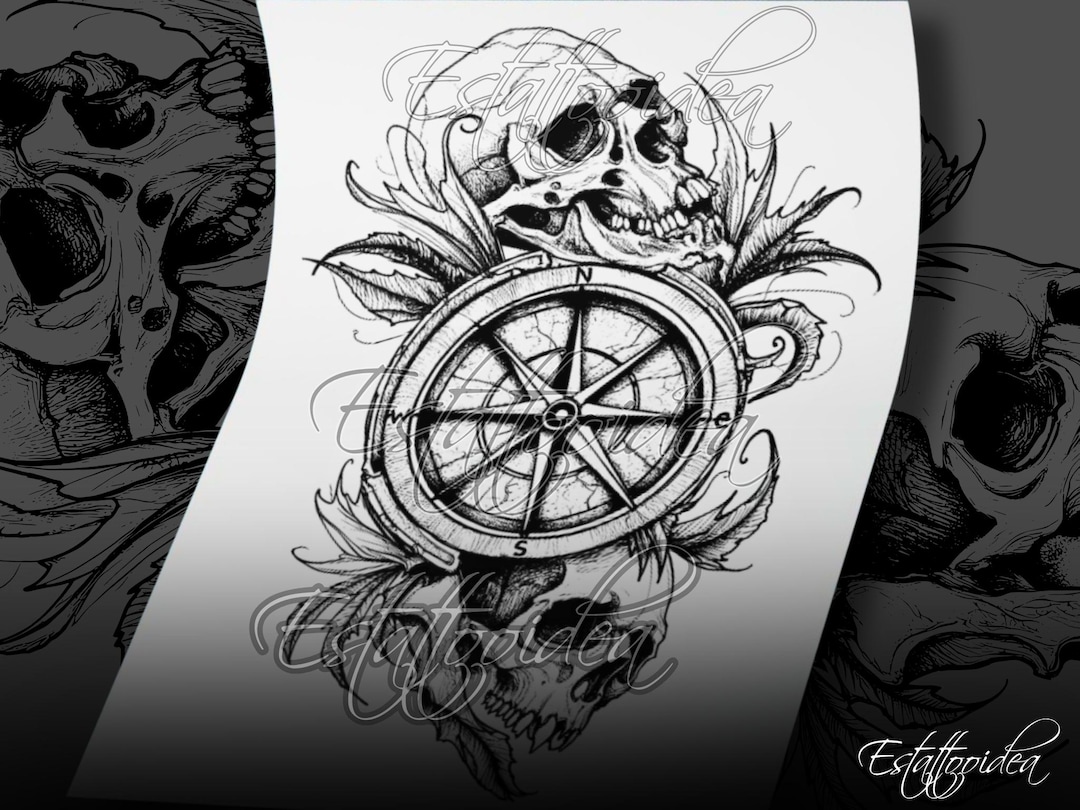 Compass Tattoo With Skulls | Compass and Skulls Tattoo Design | Compass ...