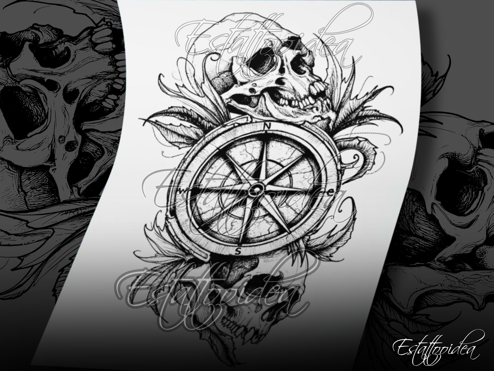 Compass Tattoo With Skulls | Compass and Skulls Tattoo Design | Compass ...
