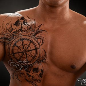 Compass Tattoo With Skulls | Compass and Skulls Tattoo Design | Compass ...