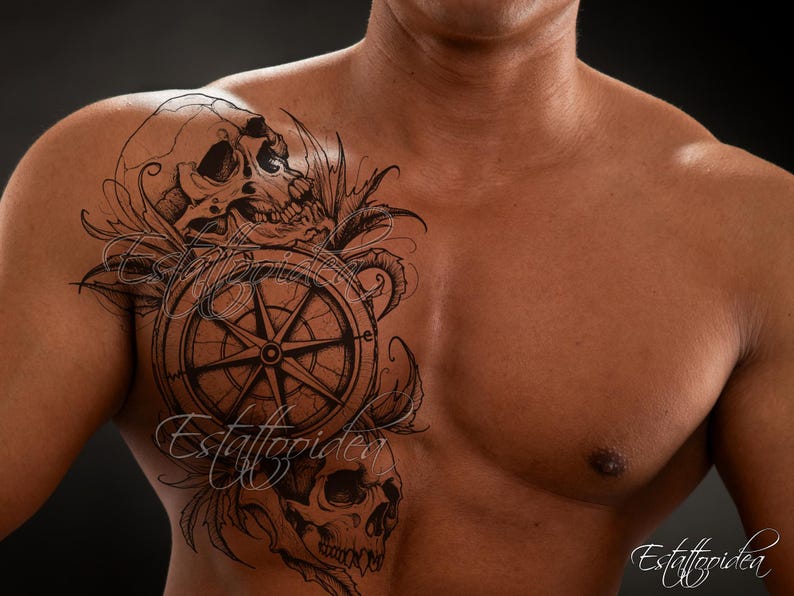 Compass Tattoo With Skulls | Compass and Skulls Tattoo Design | Compass ...