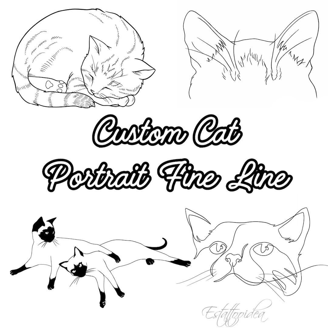 Custom Fine Line Cat Portrait - Linear Cat Tattoo Design - One Line Cat ...