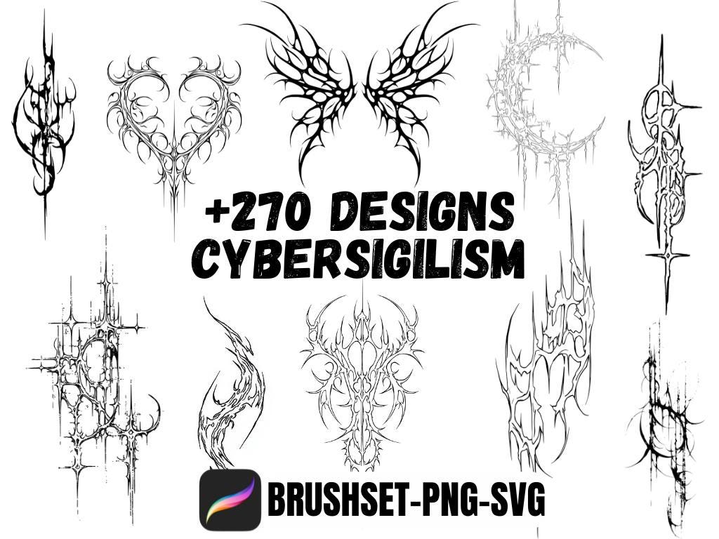 277 Cybersigilism Tattoo Designs Pack | Procreate Stamps | Neotribal ...