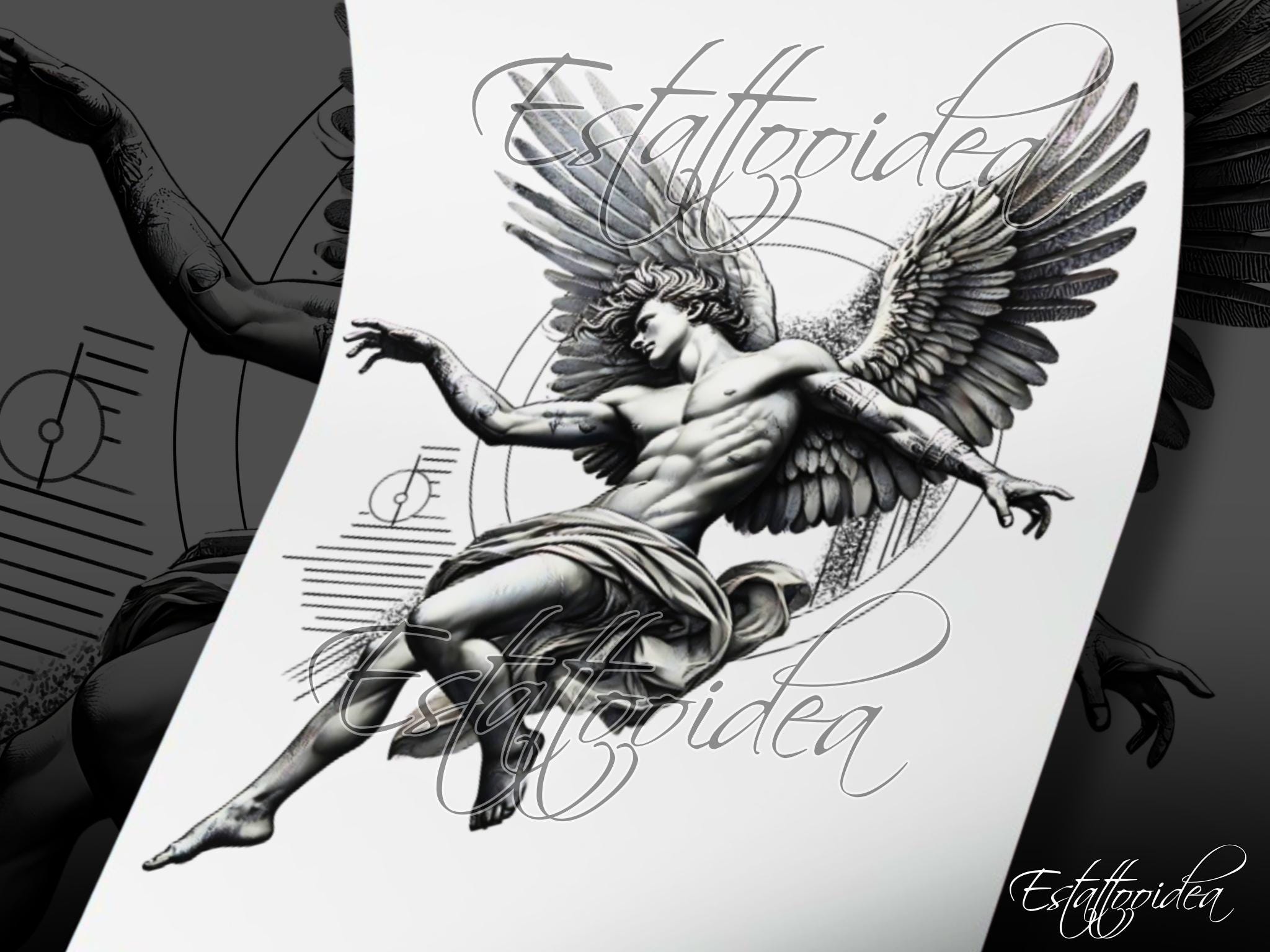 Angel Statue Tattoo Flash