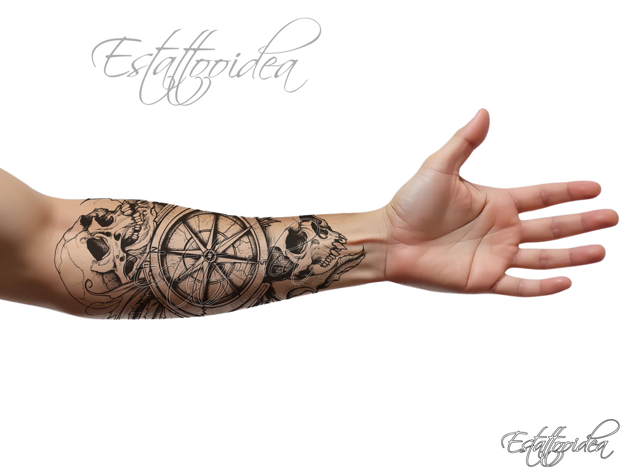 Compass Tattoo With Skulls | Compass and Skulls Tattoo Design | Compass ...