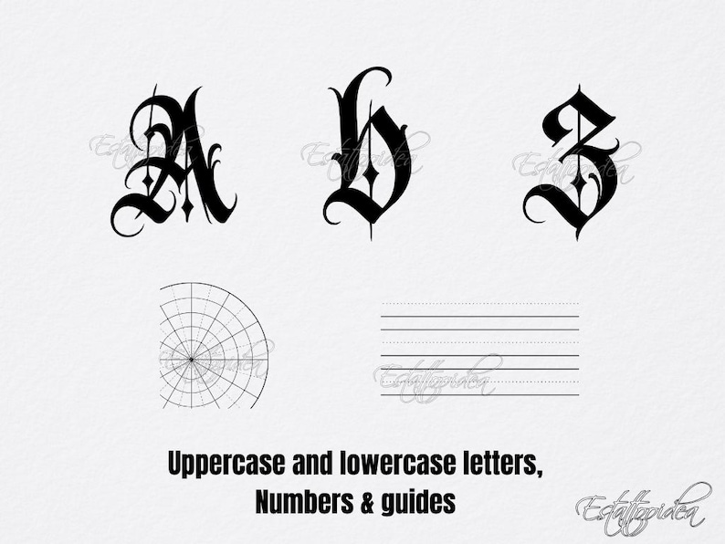 Gothic Alphabet Lettering Tattoo Stamps | Procreate Brushes | Gothic ...