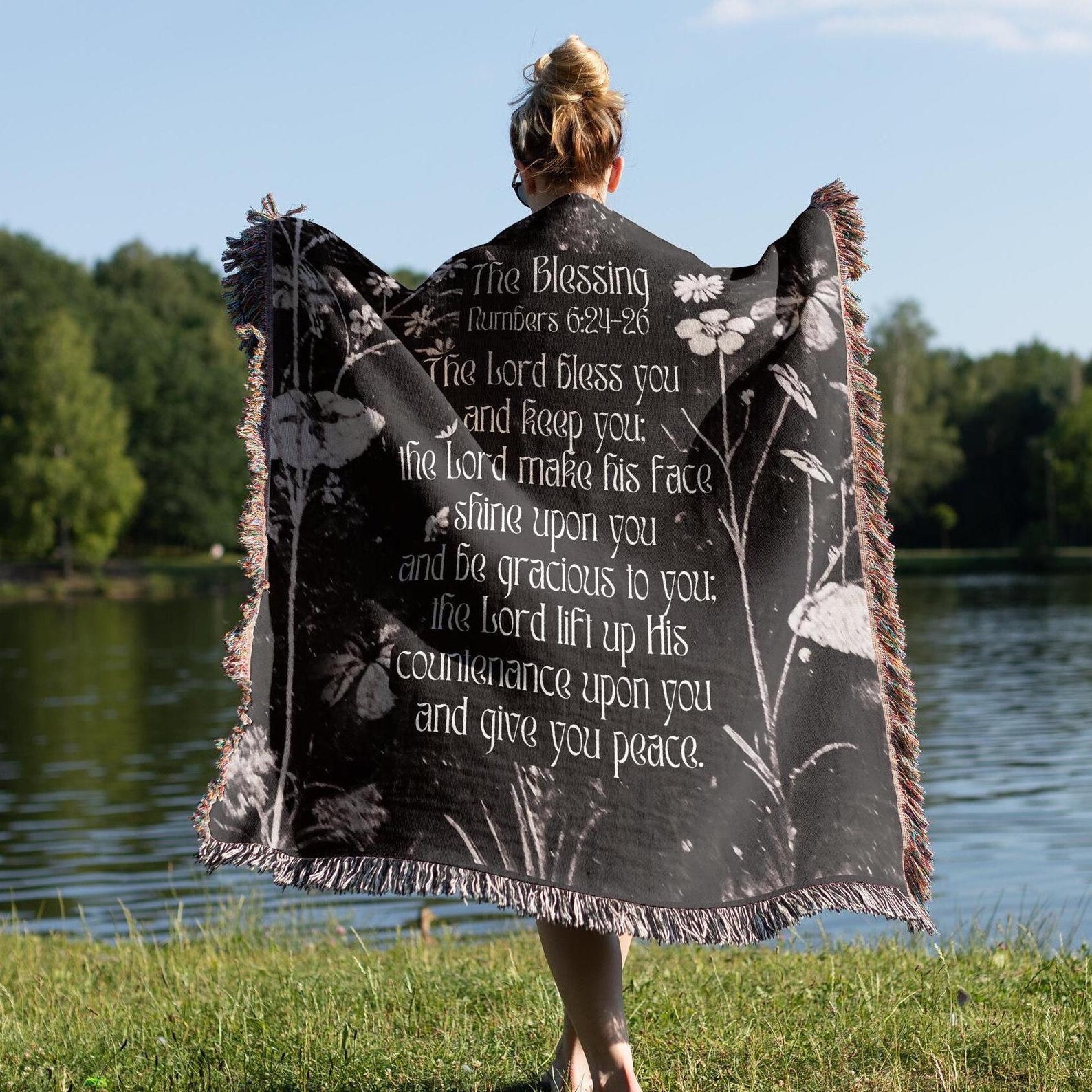 Woven Blanket Priestly Blessing Throw Blanket Housewarming Gift Black ...