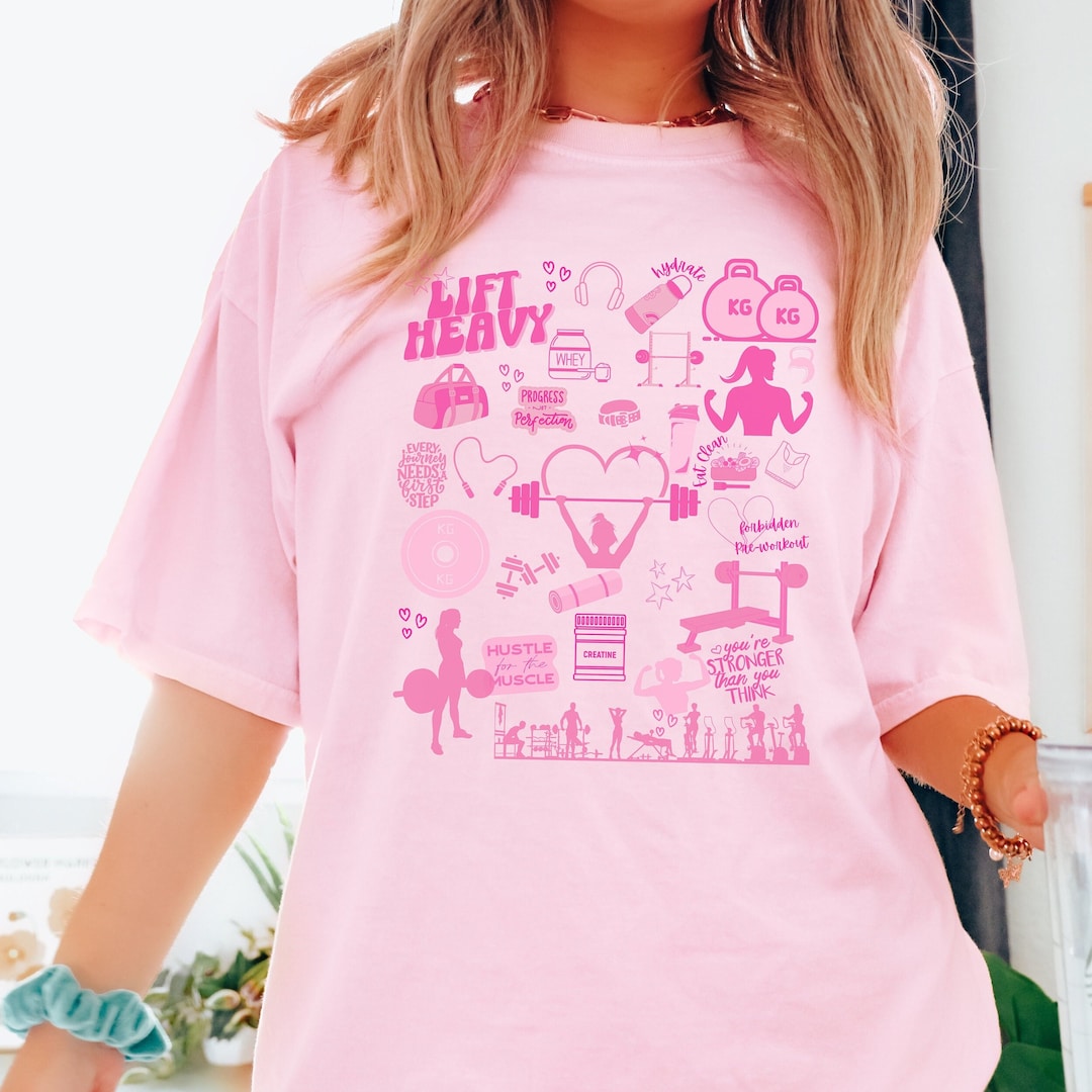 Weight Lifting Shirt LIFT HEAVY Pink Graphic Graphic Tee, Preppy Gym ...