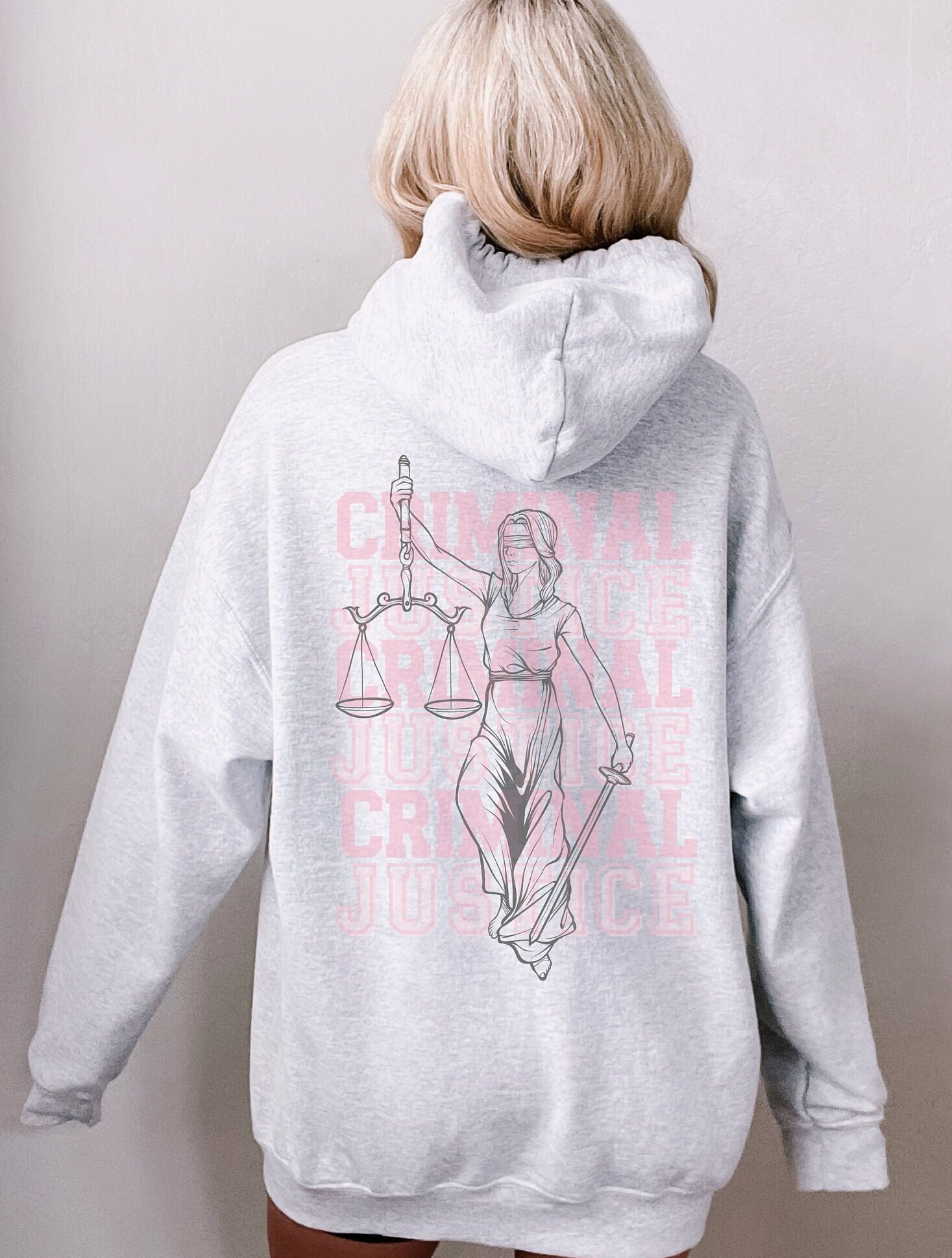 Criminal Justice Sweatshirt With Lady Justice Statue Graphic and Latin ...