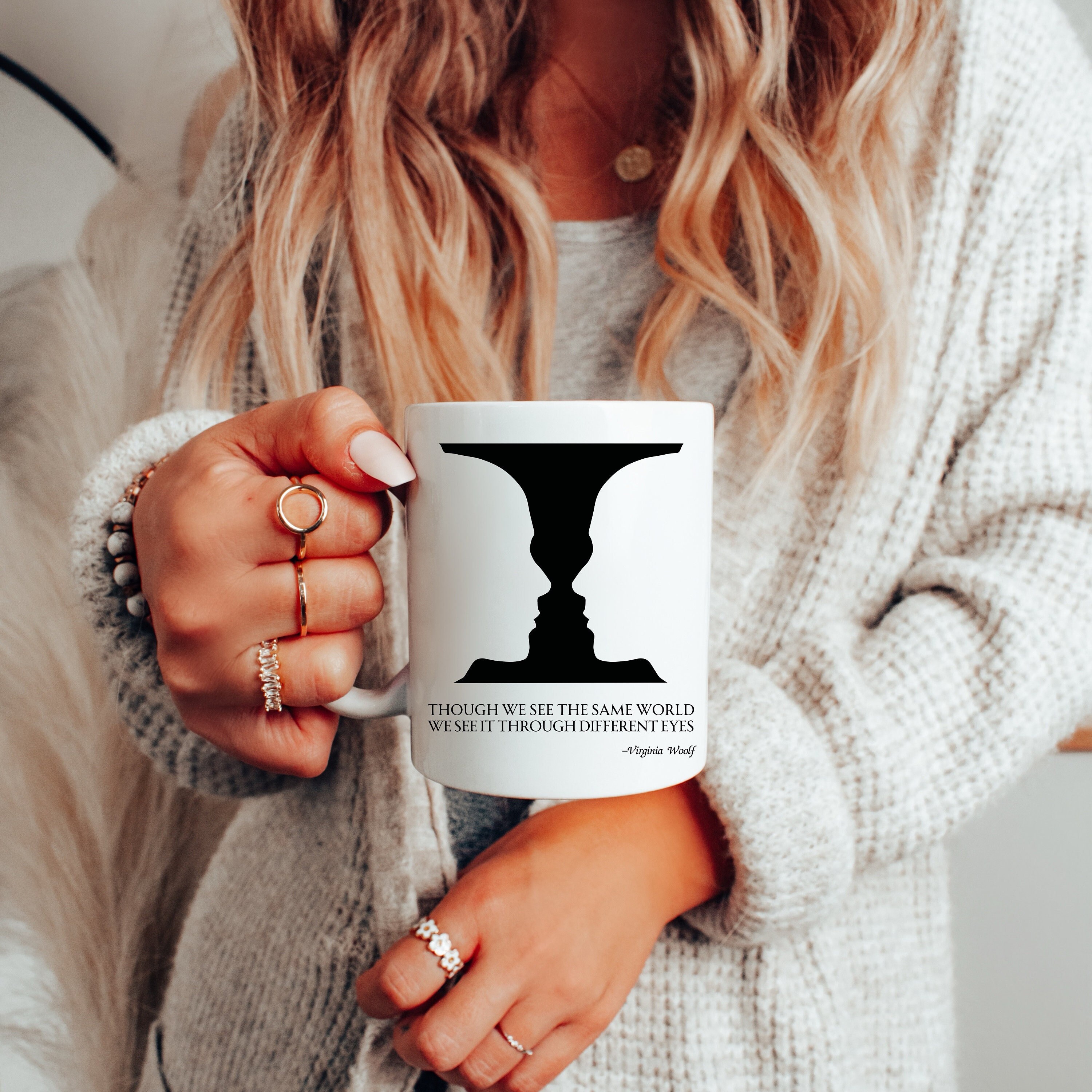 Psychology Mug Optical Illusion, Face Vase Perception Illusion, Gift ...