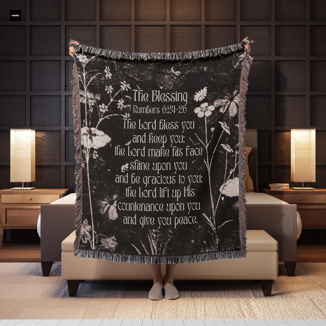 Woven Blanket Priestly Blessing Throw Blanket Housewarming Gift Black ...