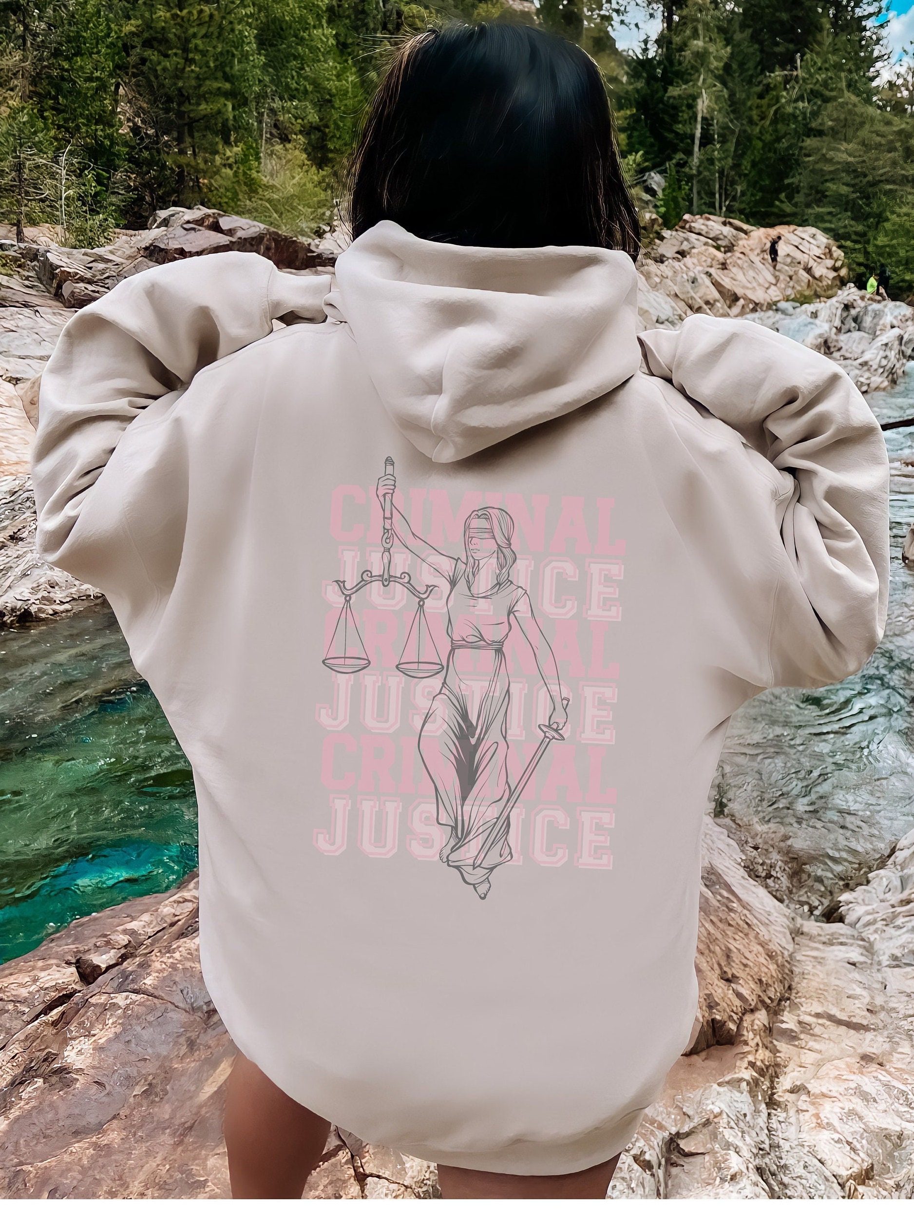 Criminal Justice Sweatshirt With Lady Justice Statue Graphic and Latin ...