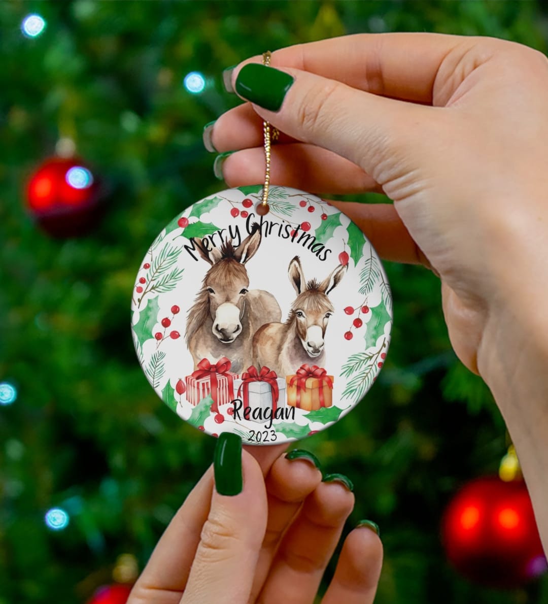 Donkey Ornament Custom Christmas Gift, Personalized Christmas Ornament ...