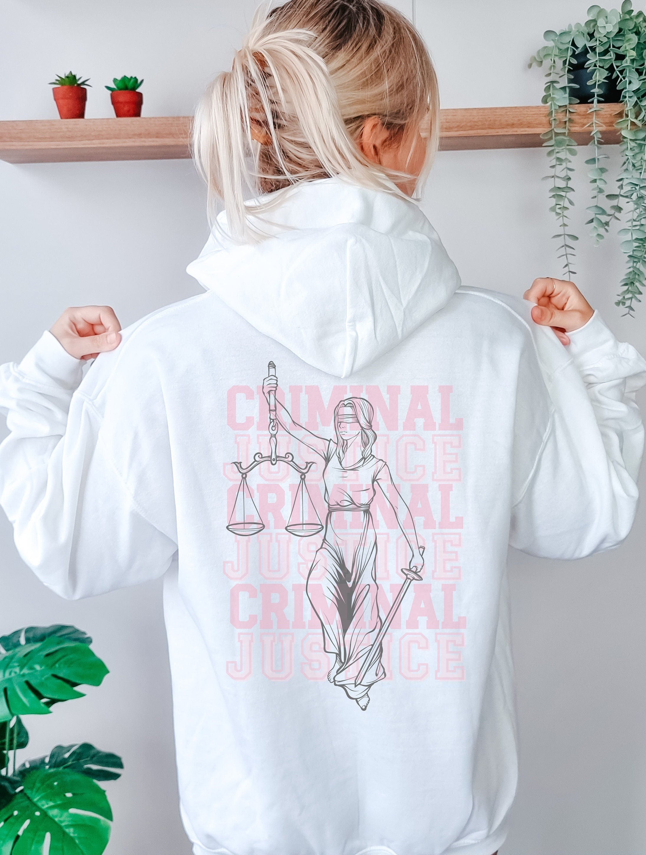 Criminal Justice Sweatshirt With Lady Justice Statue Graphic and Latin ...