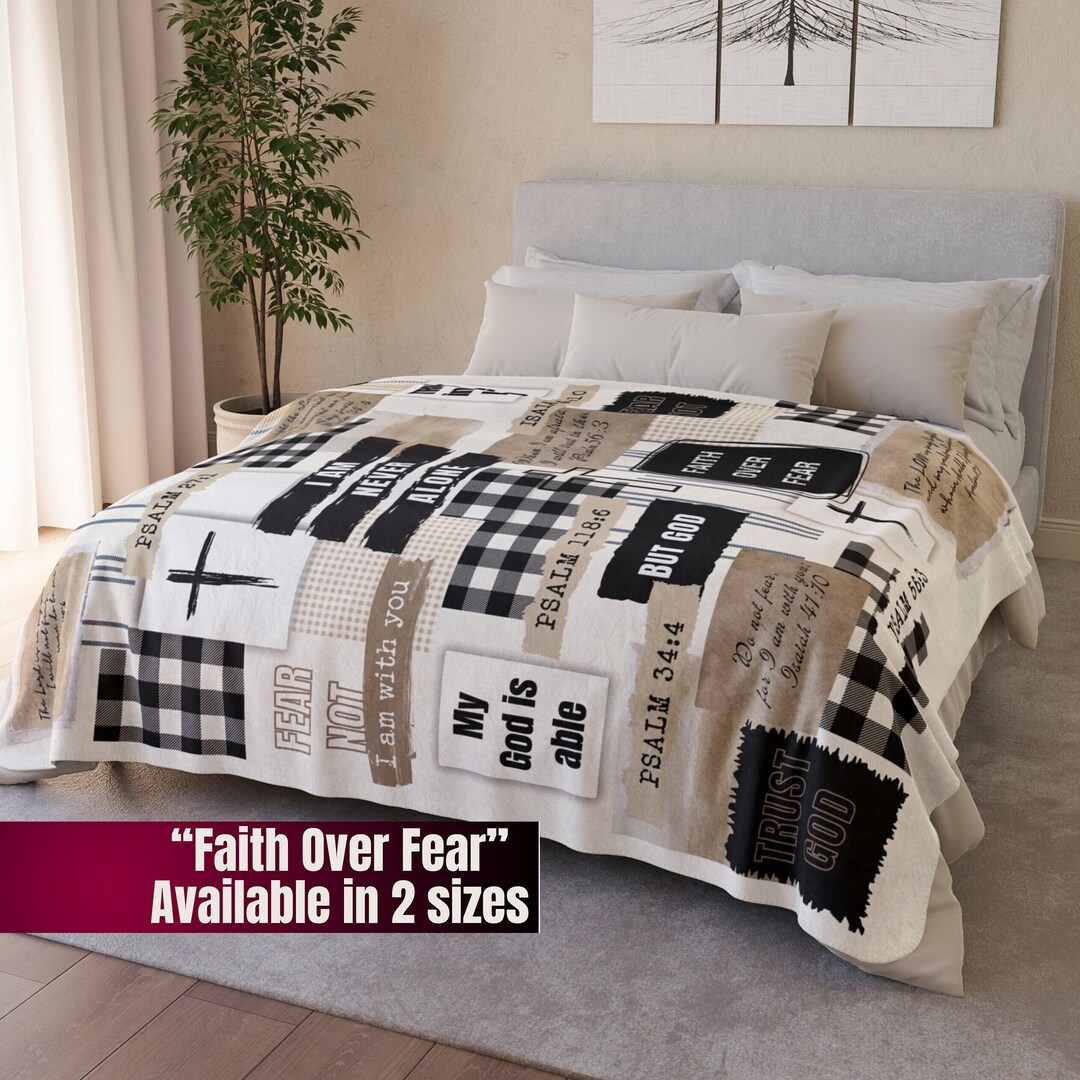 Faith Over Fear Sherpa Blanket Gift Christian Room Decor Bible Verse ...
