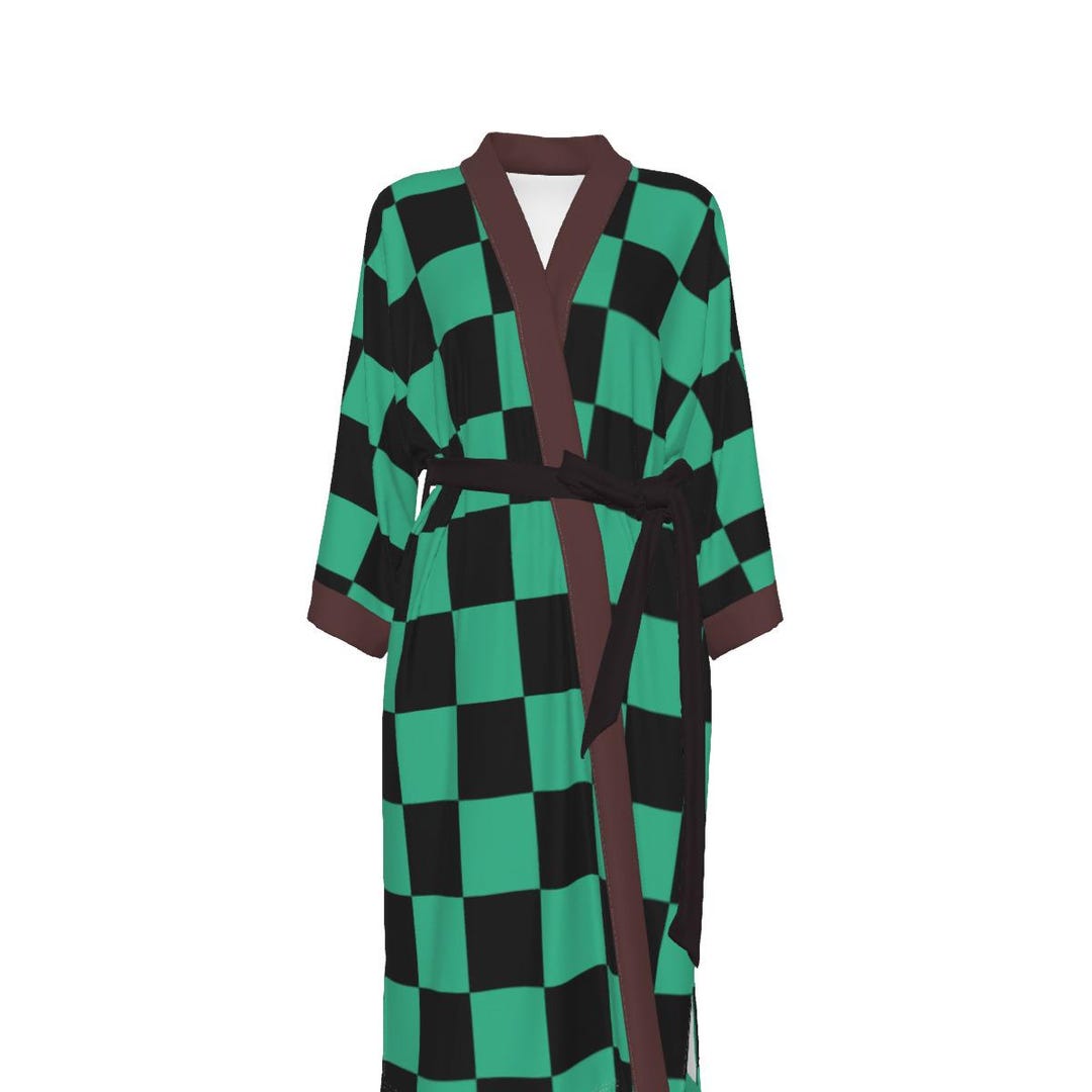 Demon Slayer Kamado Tanjiro Satin Kimono Robe Robe / Anime Robe ...