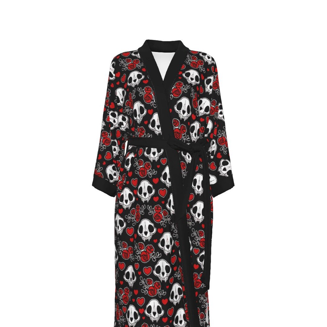 Bratty / Bat Skulls Satin Kimono Robe Robe / Witch Robe / Gothic Robe ...