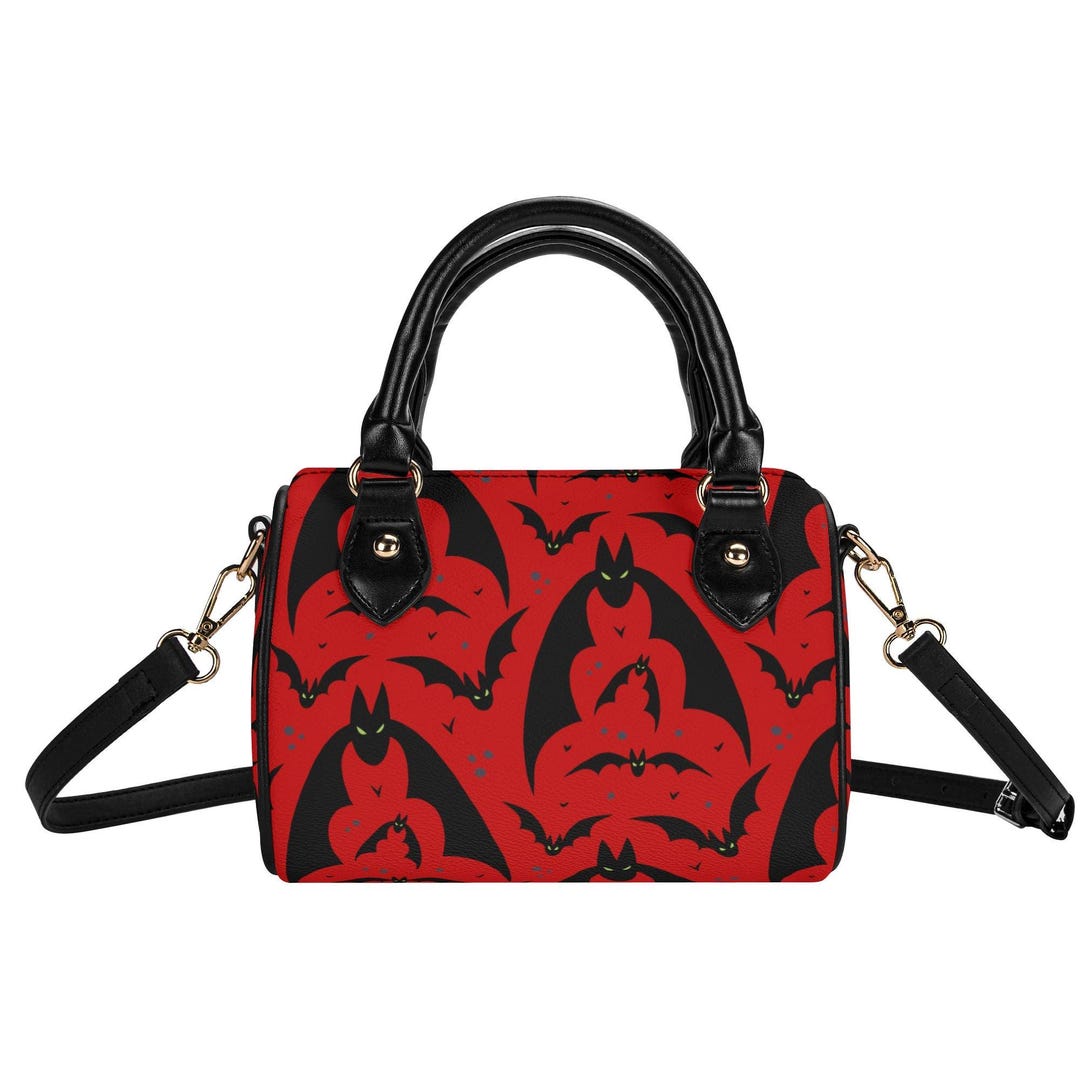Bat Attack / Vampire Goth Leather Mini Boston Satchel Handbag - Etsy