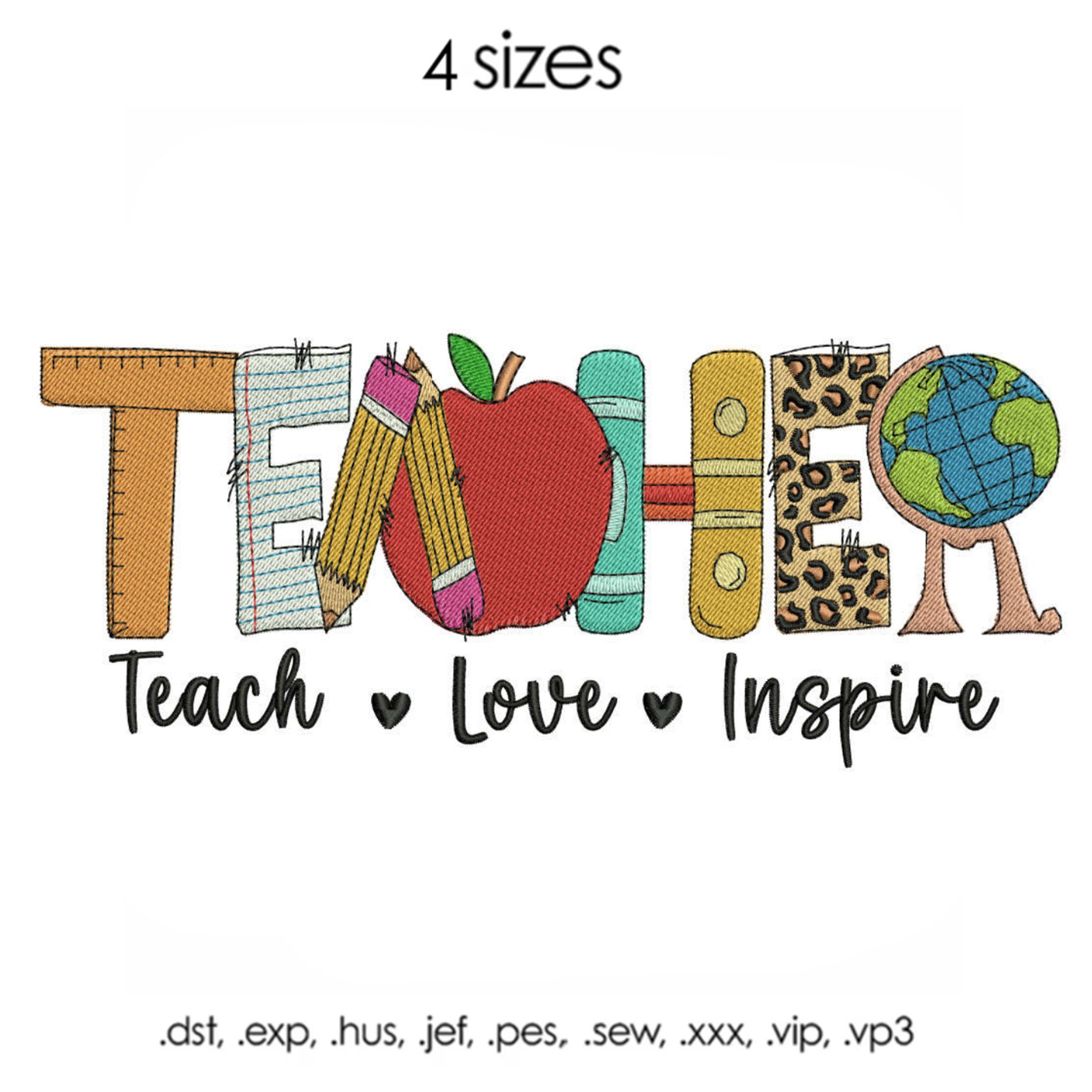 Teacher Embroidery Design, 4 Sizes, Teacher Embroidery File, Digital ...