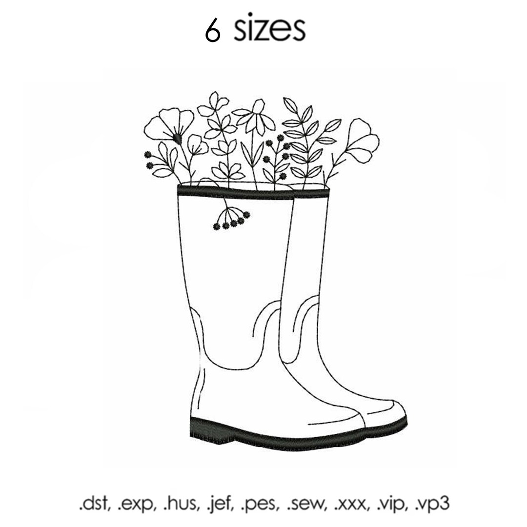 Rainboots Embroidery Design, 6 Sizes, Instant Download Spring ...