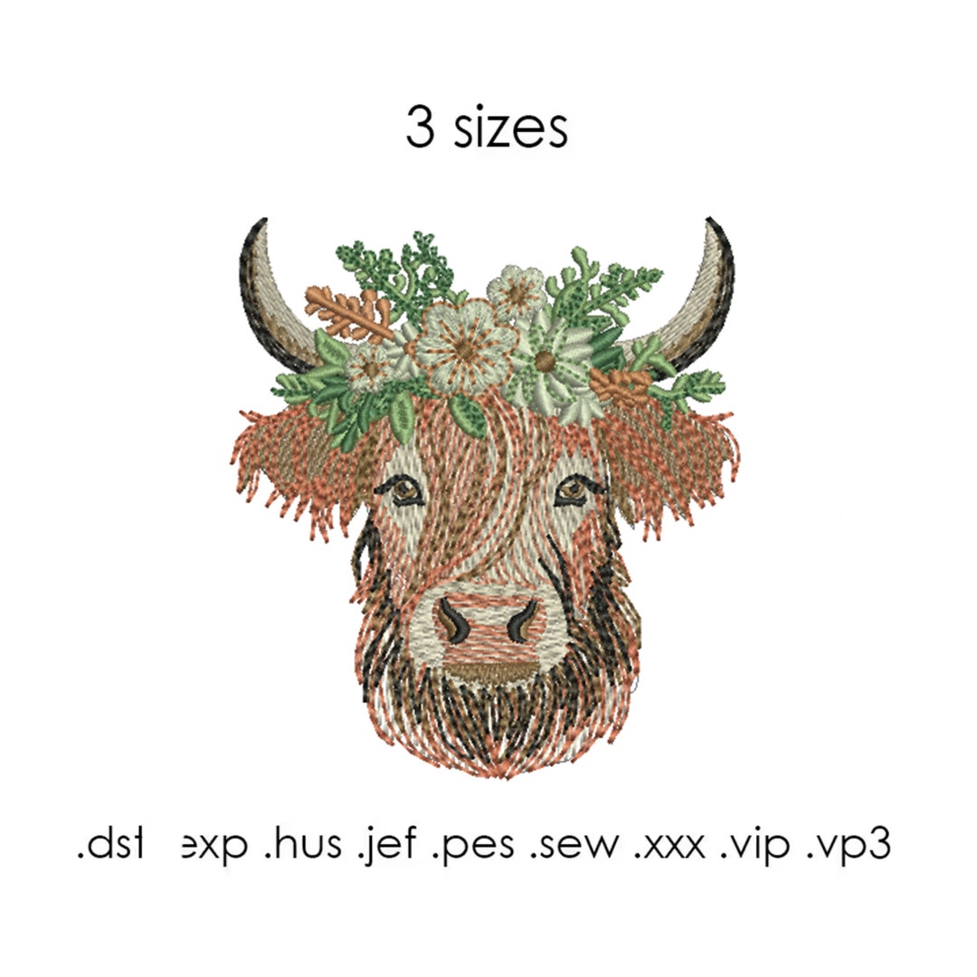 Highland Cow Embroidery Design, 3 Sizes, Cow Embroidery File, Digital ...