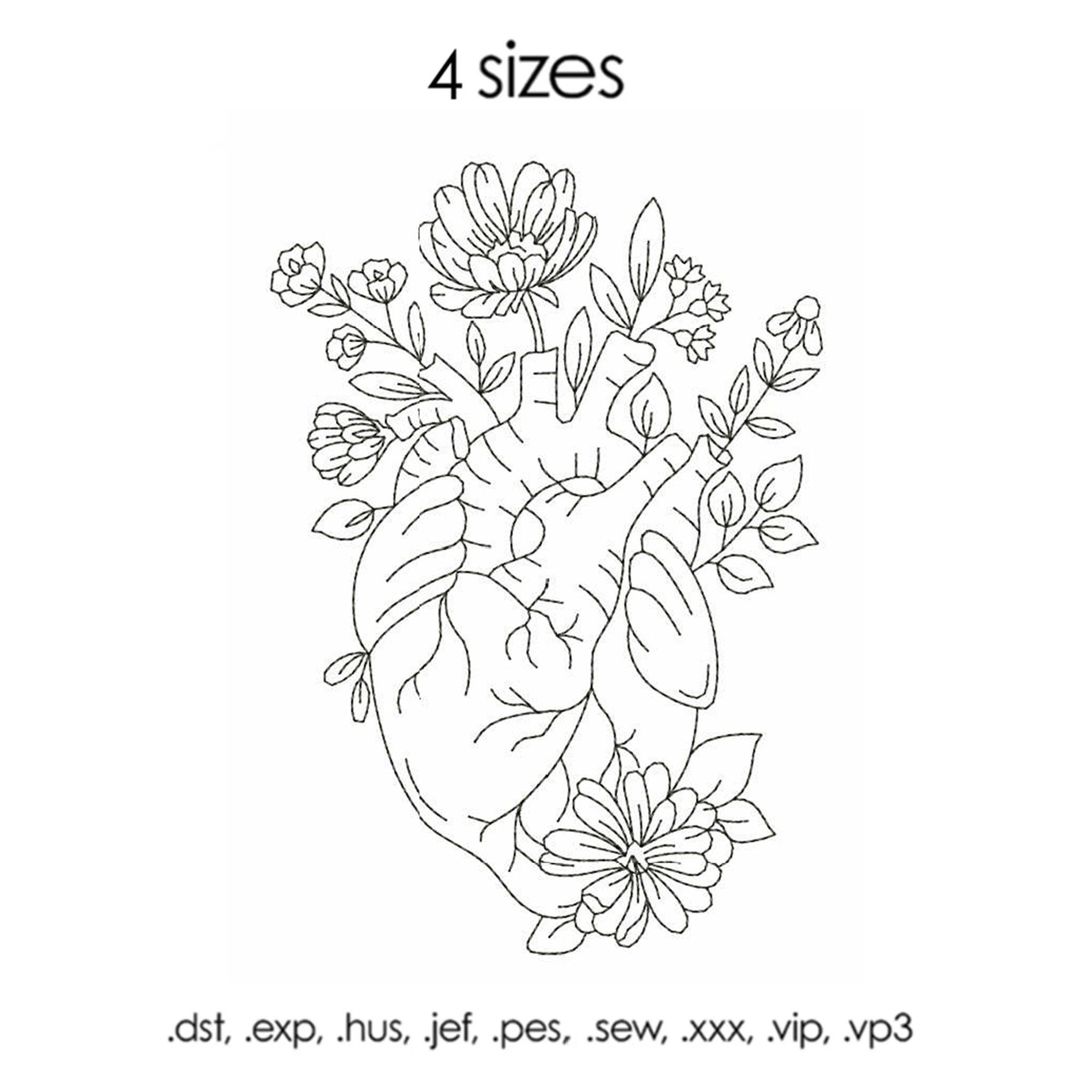 Anatomical Heart Embroidery File, 4 Sizes, EKG Pes, Medical Embroidery ...